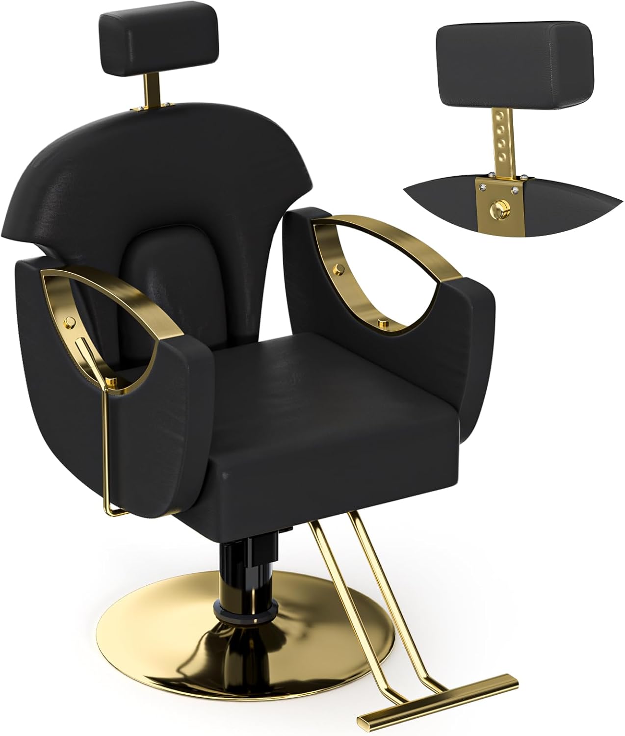 Amazon.com: Reclining Salon Chair Black and Gold Barber Chair Hydraulic ...