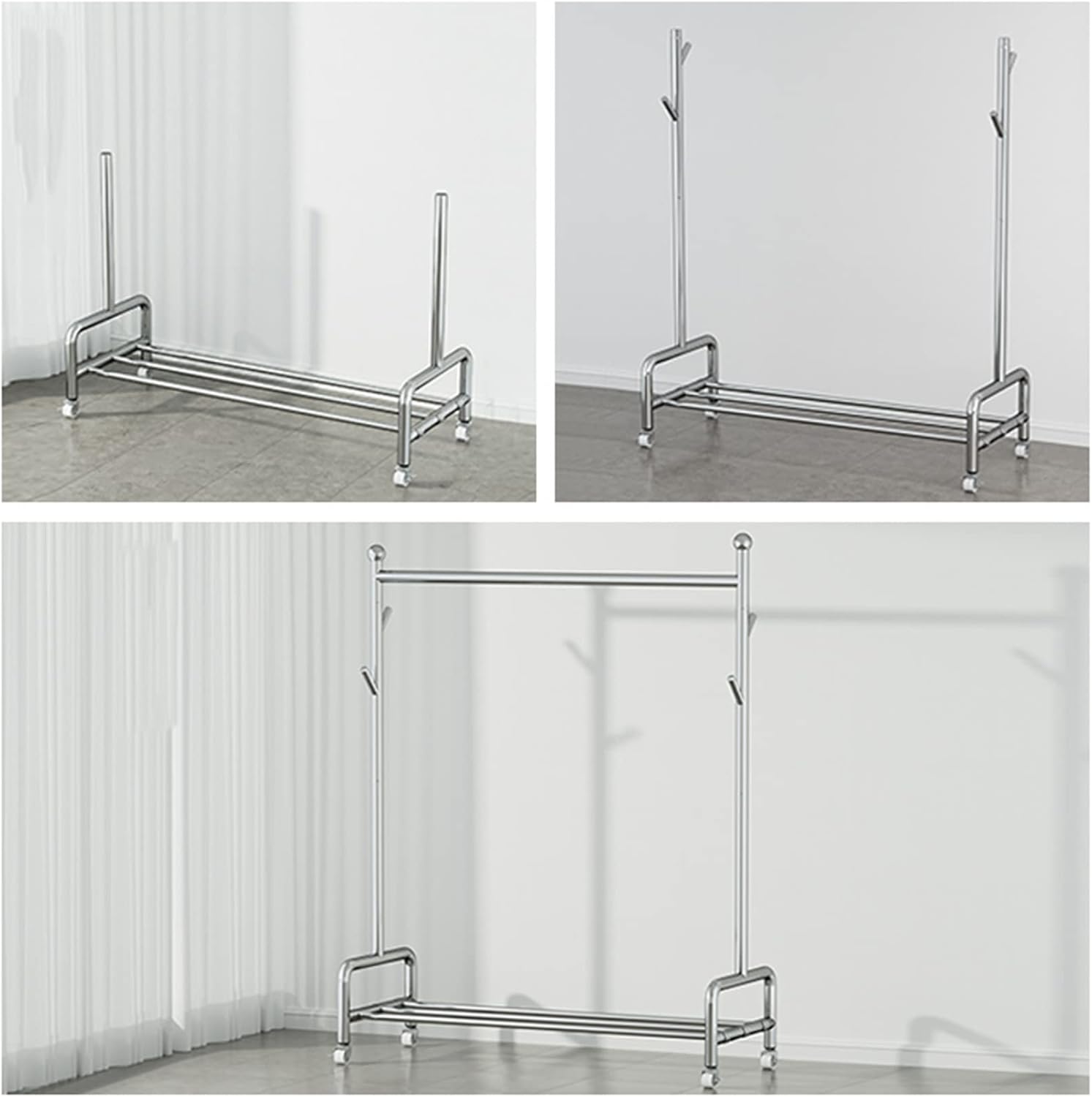 Perchero de ropa con ruedas, organizador de ropa con ruedas de acero ...