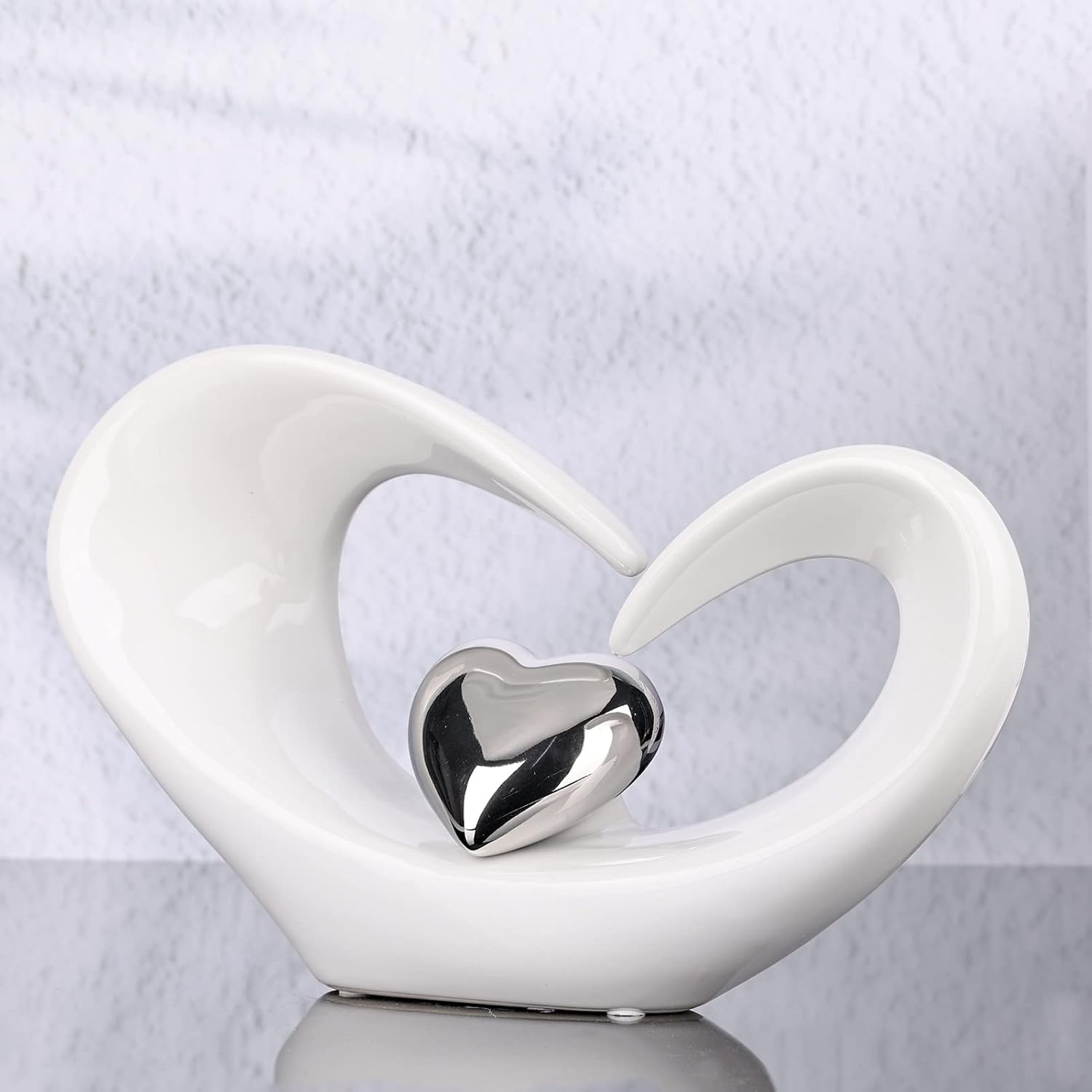 Amazon.com: orenm Ceramic Heart Sculpture,White & Silver Abstract Home ...