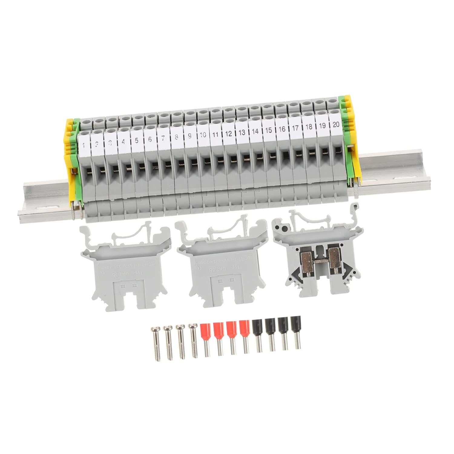 DOITOOL 1 Set Din Rail Terminal Blocks Kit Mounting Block and End Cover ...
