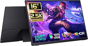 Amazon.com: Portable Monitor Gaming 2.5K 120Hz, 16" 2560x1600 QHD 16:10 ...