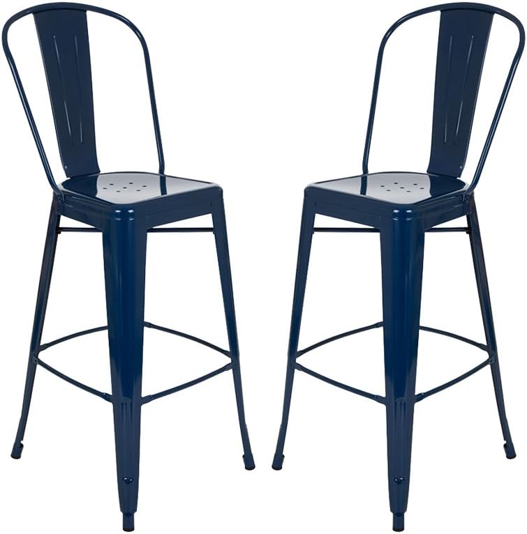 Amazon.com: Glitzhome Vintage Metal Counter Bar Stools Navy Blue, Set ...