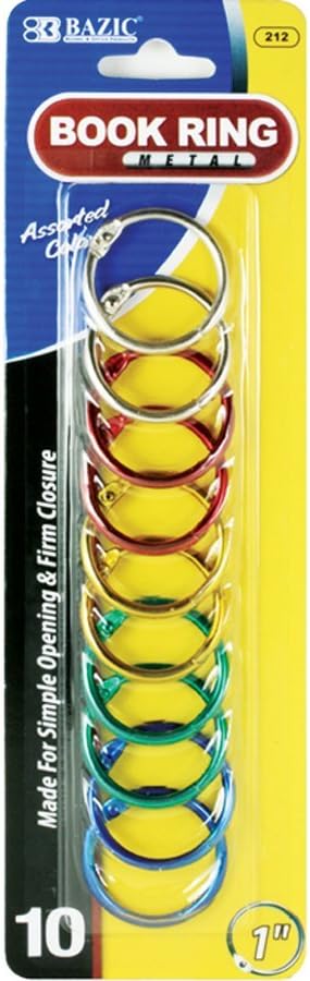 Amazon.com : BAZIC 1" Assorted Color Metal Book Rings (10/Pack) (Case ...