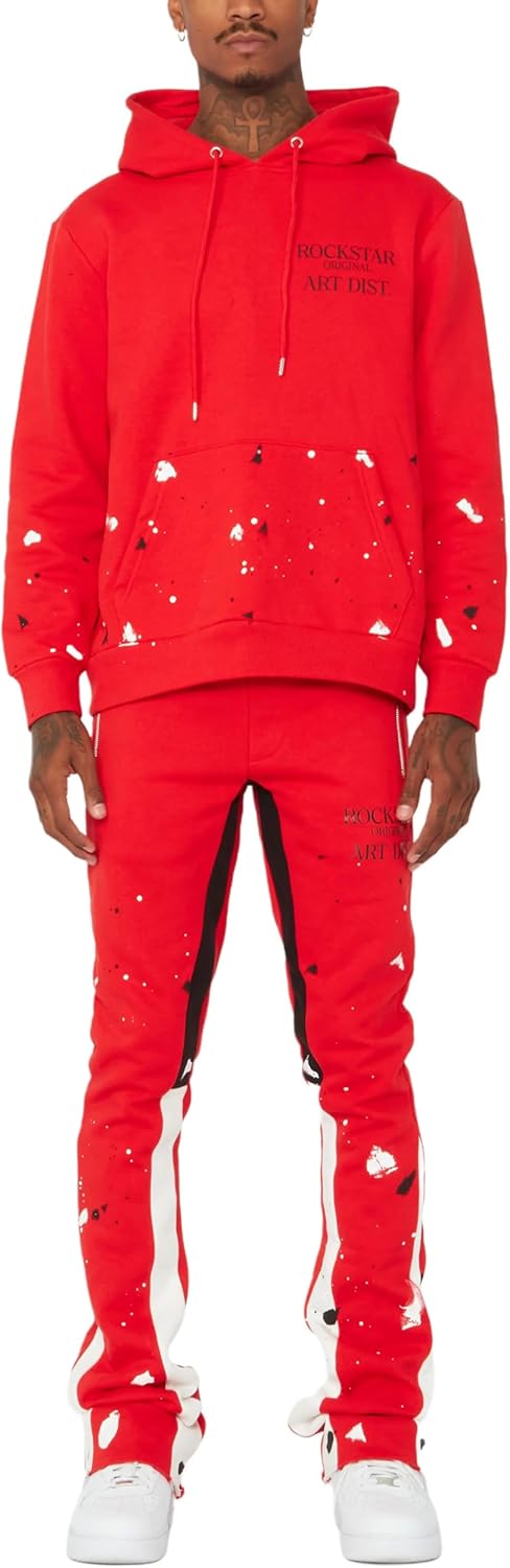 ROCKSTAR ORIGINAL Men's Jaco Red Hoodie Stacked Flare Pant Track Set ...