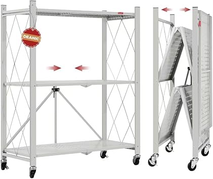 Amazon.com: DEANIC 3 Tier Foldable Storage Shelves with Wheels, Kitchen ...
