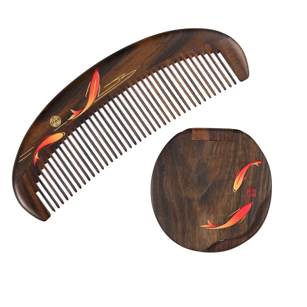 Amazon.com : Tan Mujiang Premium Wooden Comb, Anti-Static, Natural Wood ...