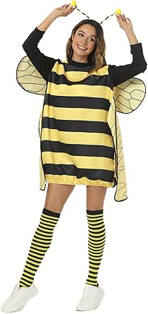 Amazon.com: Women Bee Dress Up Hallween Cosplay Costume Long Sleeve ...