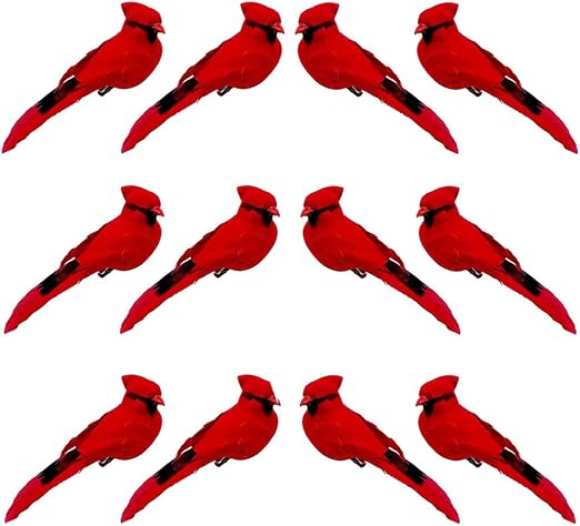 FBIRDY 12pcs Red Bird Decor Artificial Red Cardinal Birds Christmas ...
