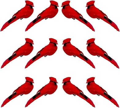 FBIRDY 12pcs Red Bird Decor Artificial Red Cardinal Birds Christmas ...