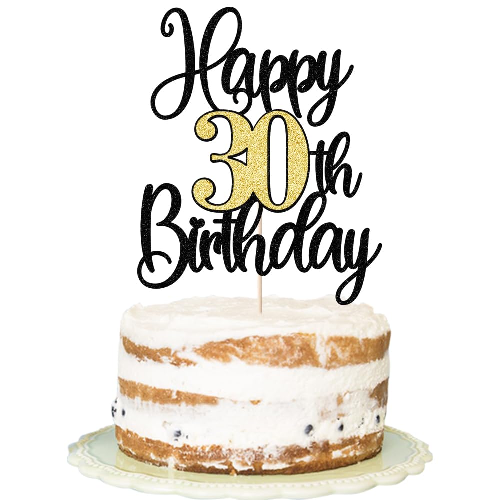 Amazon.com: FLORCMET Happy 30th Birthday Cake Topper -Black Gold ...