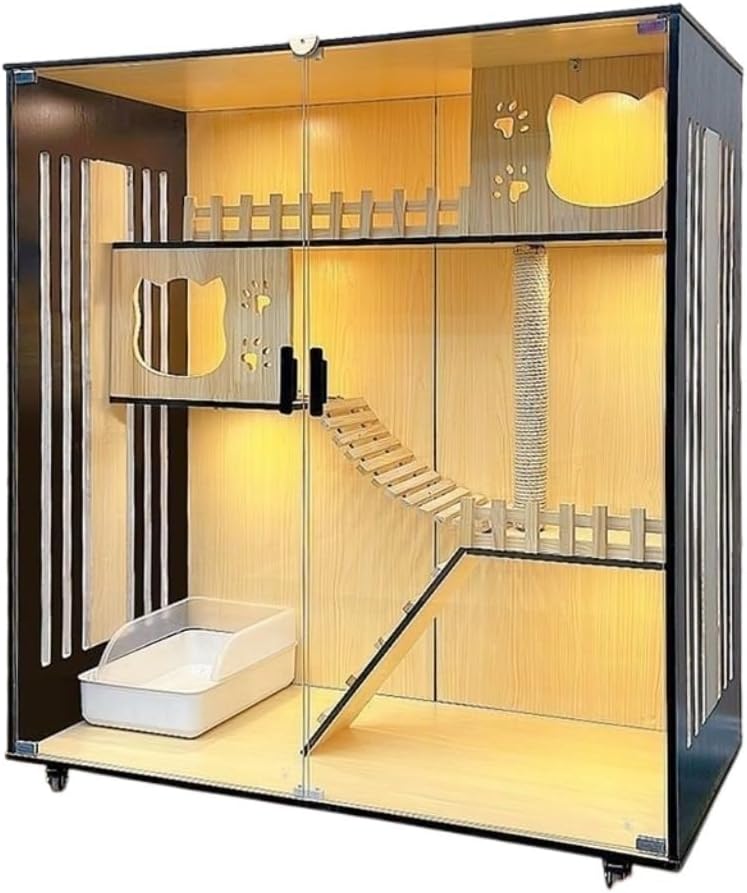 Amazon.com: BAOLINXINL cat Villa Cat Villa Solid Wood Cat Cage Home ...