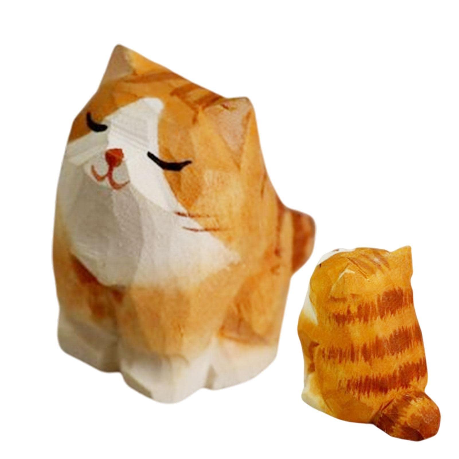 Amazon.com: Cat Sculptures Statue, 1.4 inch Hand Carved Wooden Orange ...