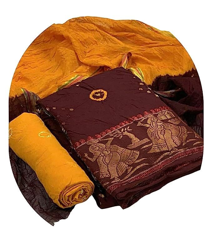 TAKSHVI Womens pure cotton rajasthani bandhani unstiched dress material ...
