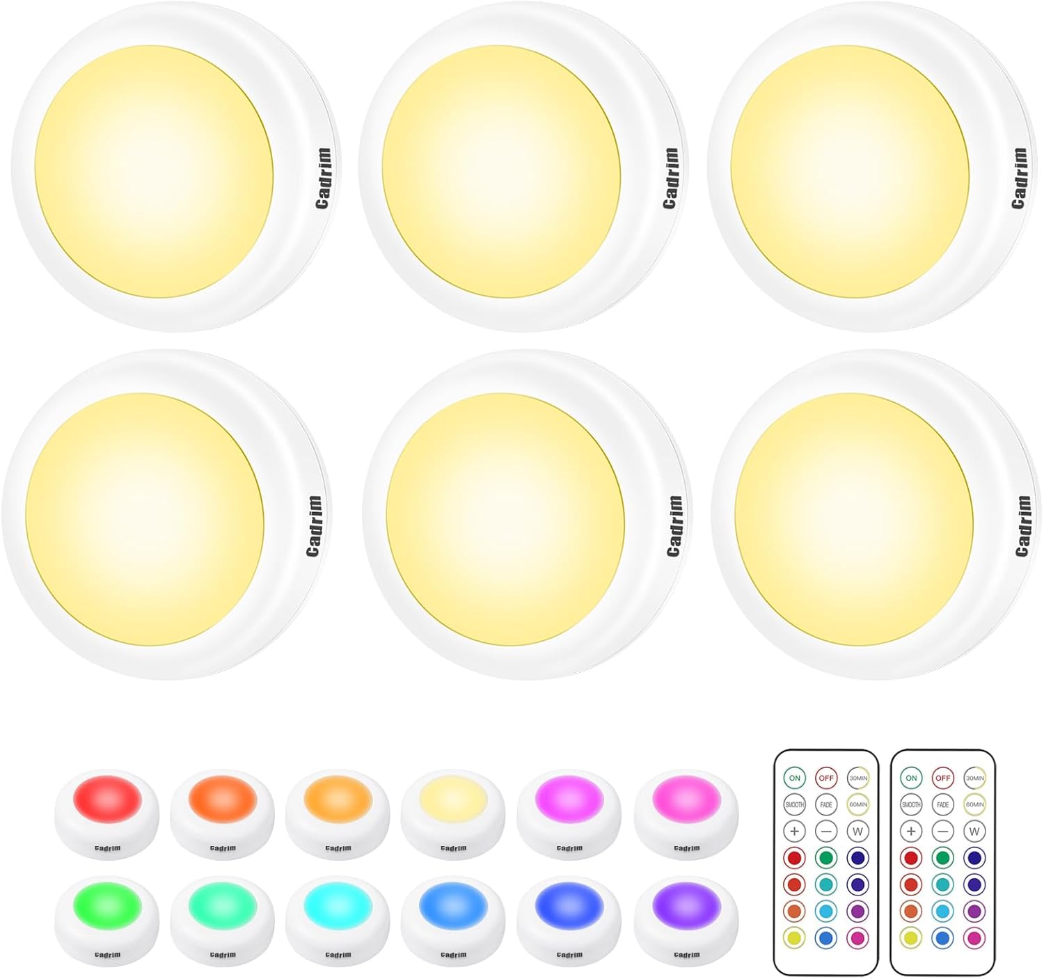 Cadrim Puck Lights, 6 Pack 13 Colors Changeable Under Cabinet Lights ...