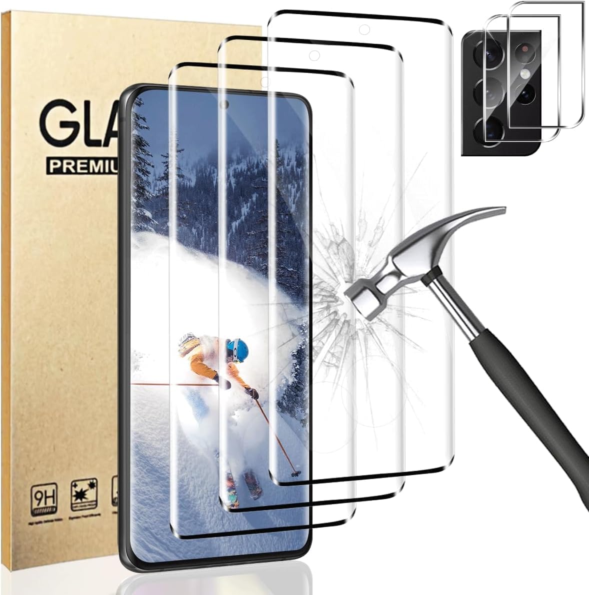 Amazon.com: 3 Pack Galaxy S21 Ultra Tempered Glass Screen Protector ...