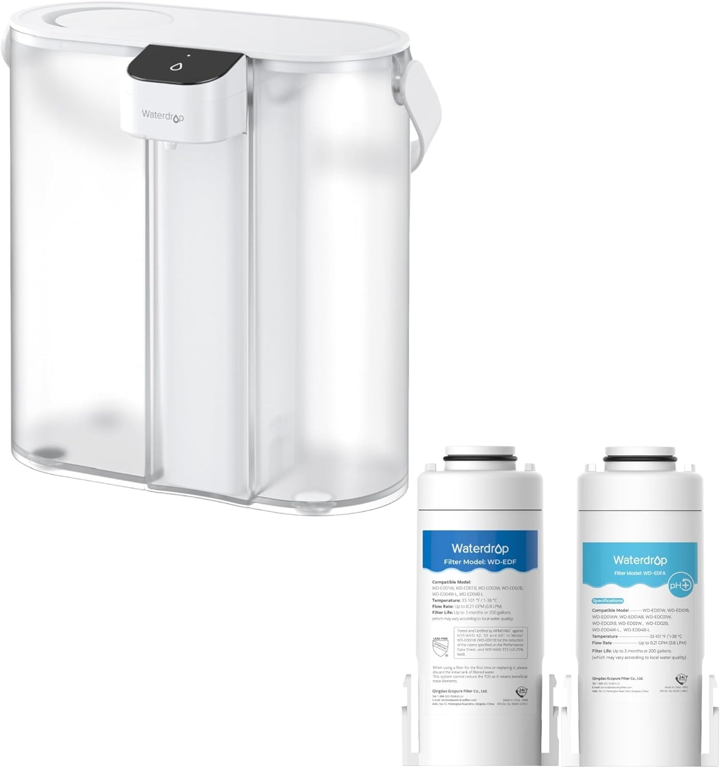 Amazon.com: Waterdrop Compact Electric Water Filter Pitcher, Dispenser ...