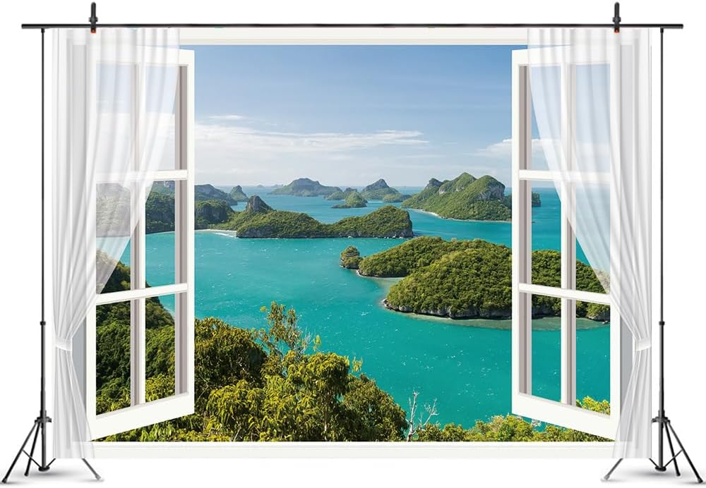 Amazon.com : 7x5ft Window Scenery Backdrop Ocean View Natural Scenery ...