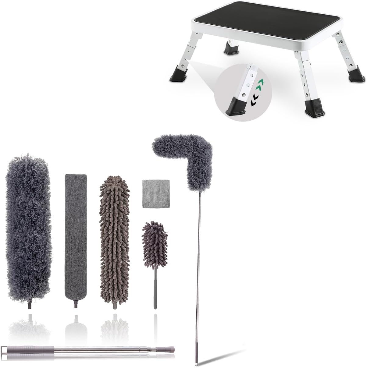 Amazon.com: Microfiber Duster Kit 6 Pcs & Adjustable Folding Step ...