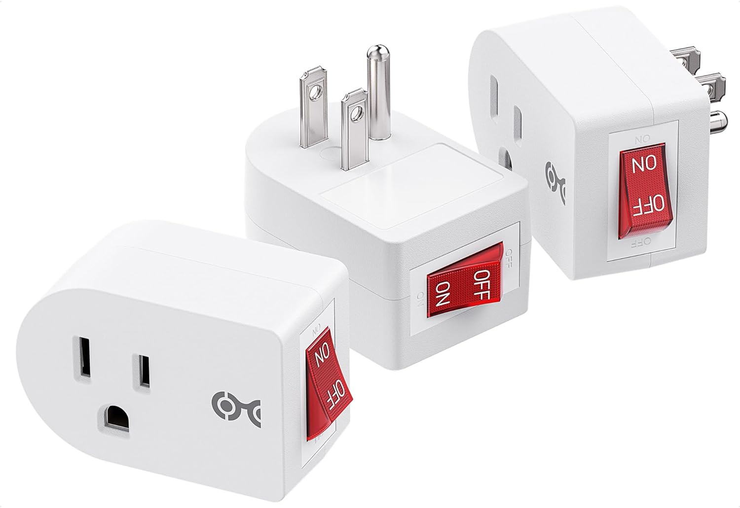 Cable Matters 3 Pack Grounded Outlet with ON Off Switch, Single Outlet ...