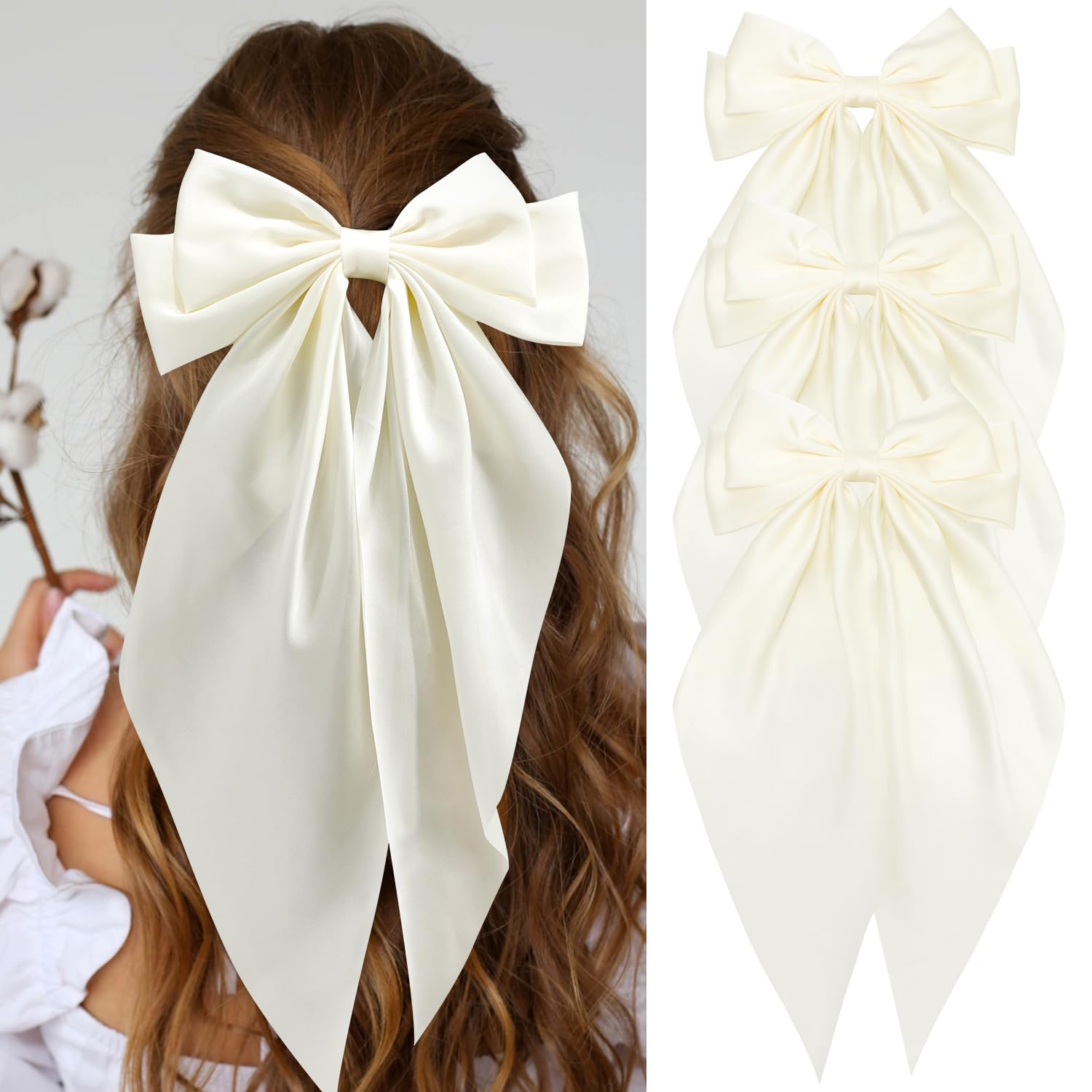 Amazon.com : CHANACO 3PCS White Hair Bow Hair Bows for Women Bows for ...