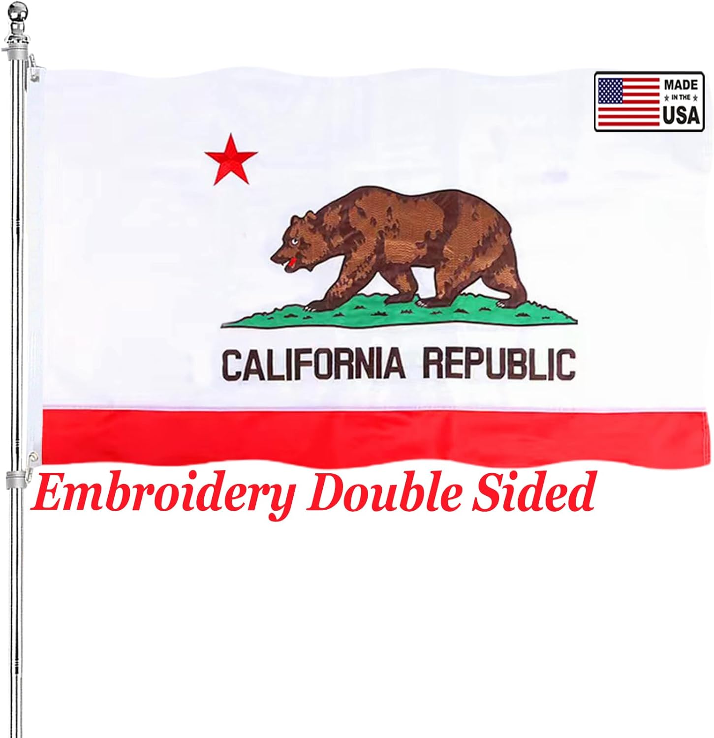 Amazon.com : California Republic State Flag Embroidery Double Sided 3X5 ...