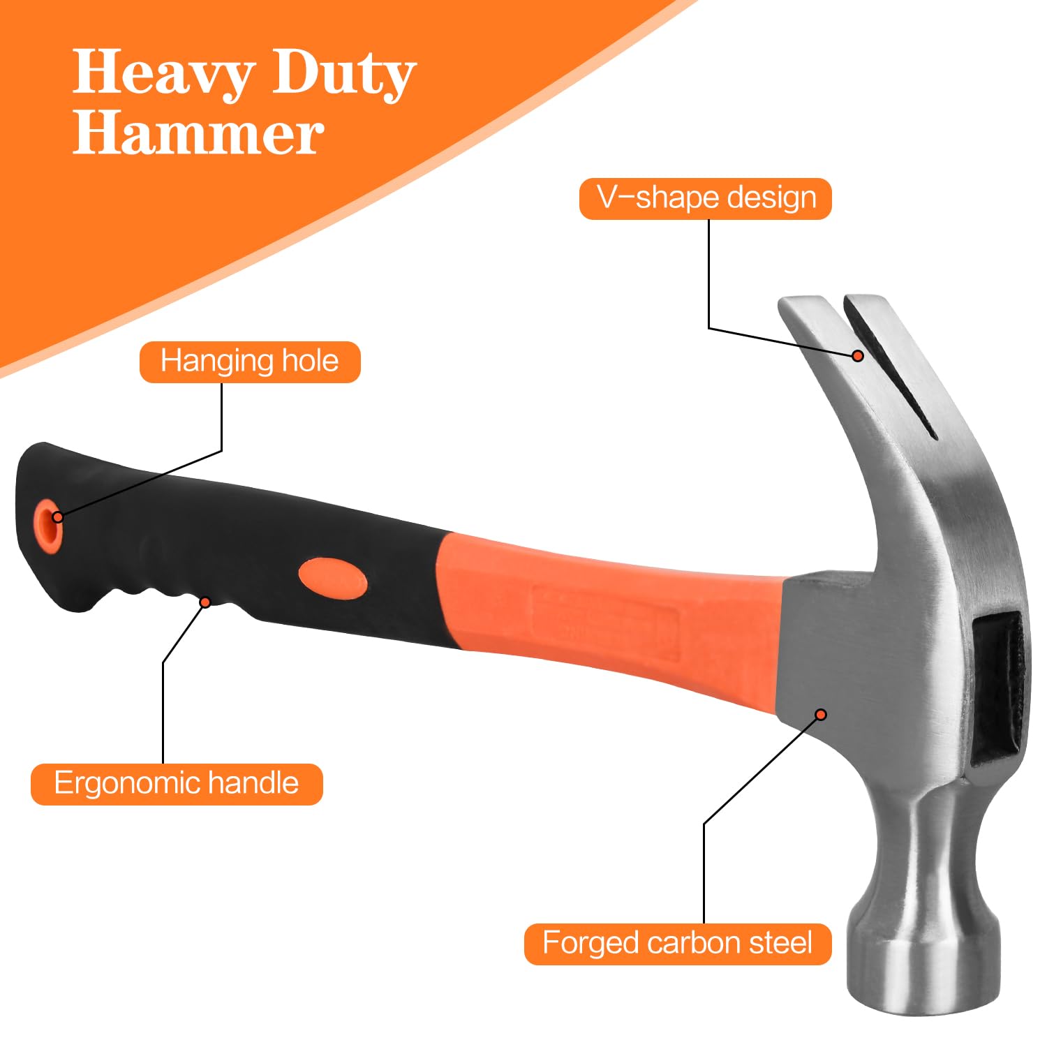 Snapklik.com : 16oz Claw Hammer, Straight Rip Hammer, Fiberglass ...