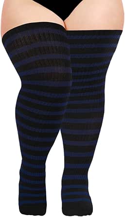 Moon Wood Plus Size Thigh High Socks for Women Knit Cotton Extra Long ...
