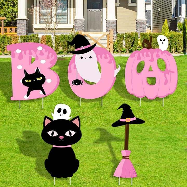 Amazon.com : Halloween Decorations Outdoor Pink Halloween BOO Yard ...