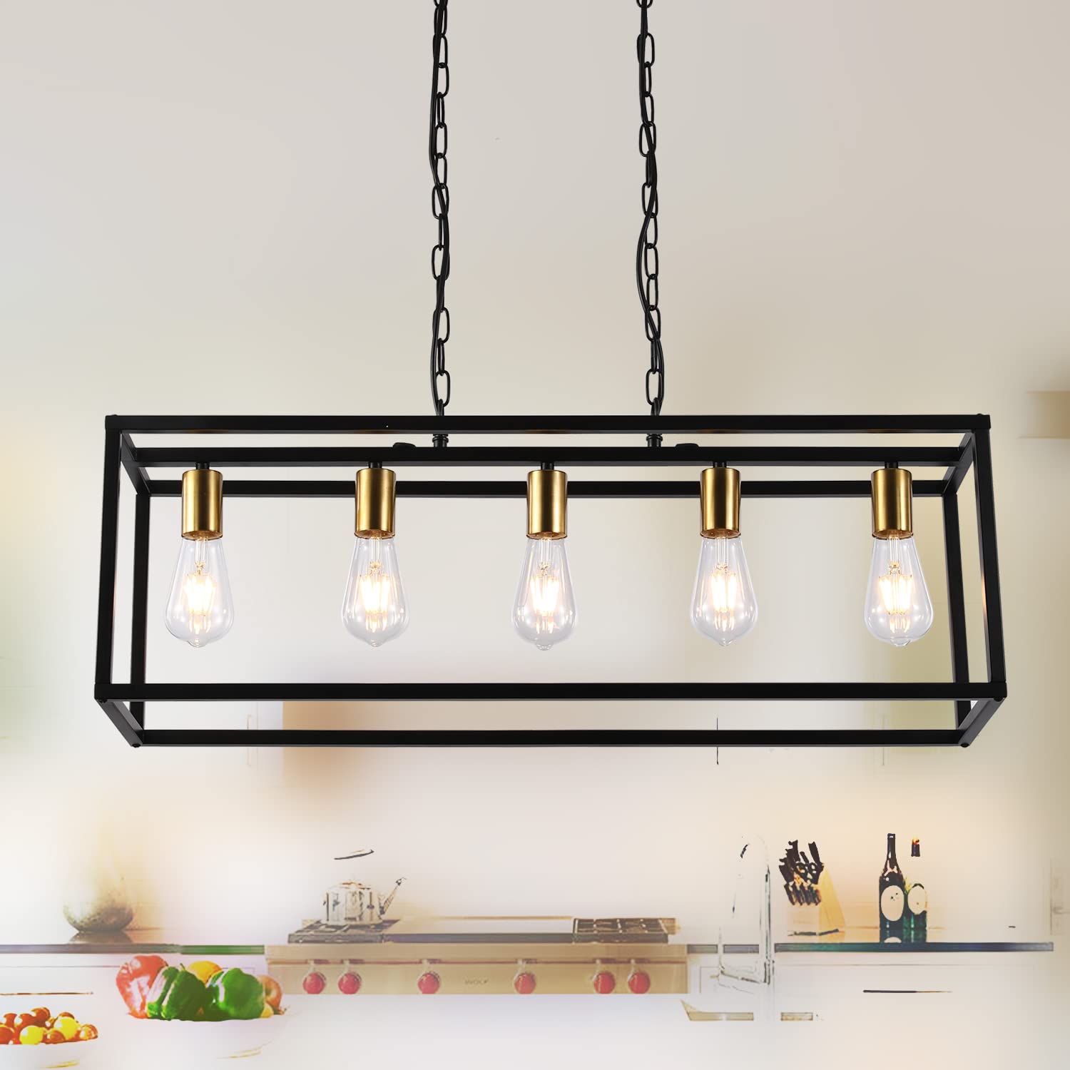 Buy SHGYOBO 5-Light Black Modern Linear Chandelier Black Frame Golden ...