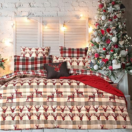 DUVET COVER BED SETS - TARTAN STAG REVERSIBLE BEDDING CHECKED QUILT ...