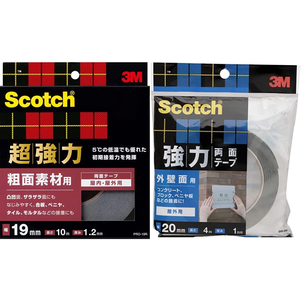 Amazon | 3M スコッチ 超強力両面テープ 粗面素材用 幅19mm長さ10m PRO-19R & スコッチ 強力両面テープ 外壁面用 幅20mm長さ4m SKB-20R【セット買い ...
