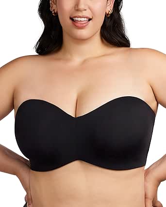 HSIA Strapless Bras for Women, Plus Size Bra with Underwire Lightly Lined Convertible Bandeau ...