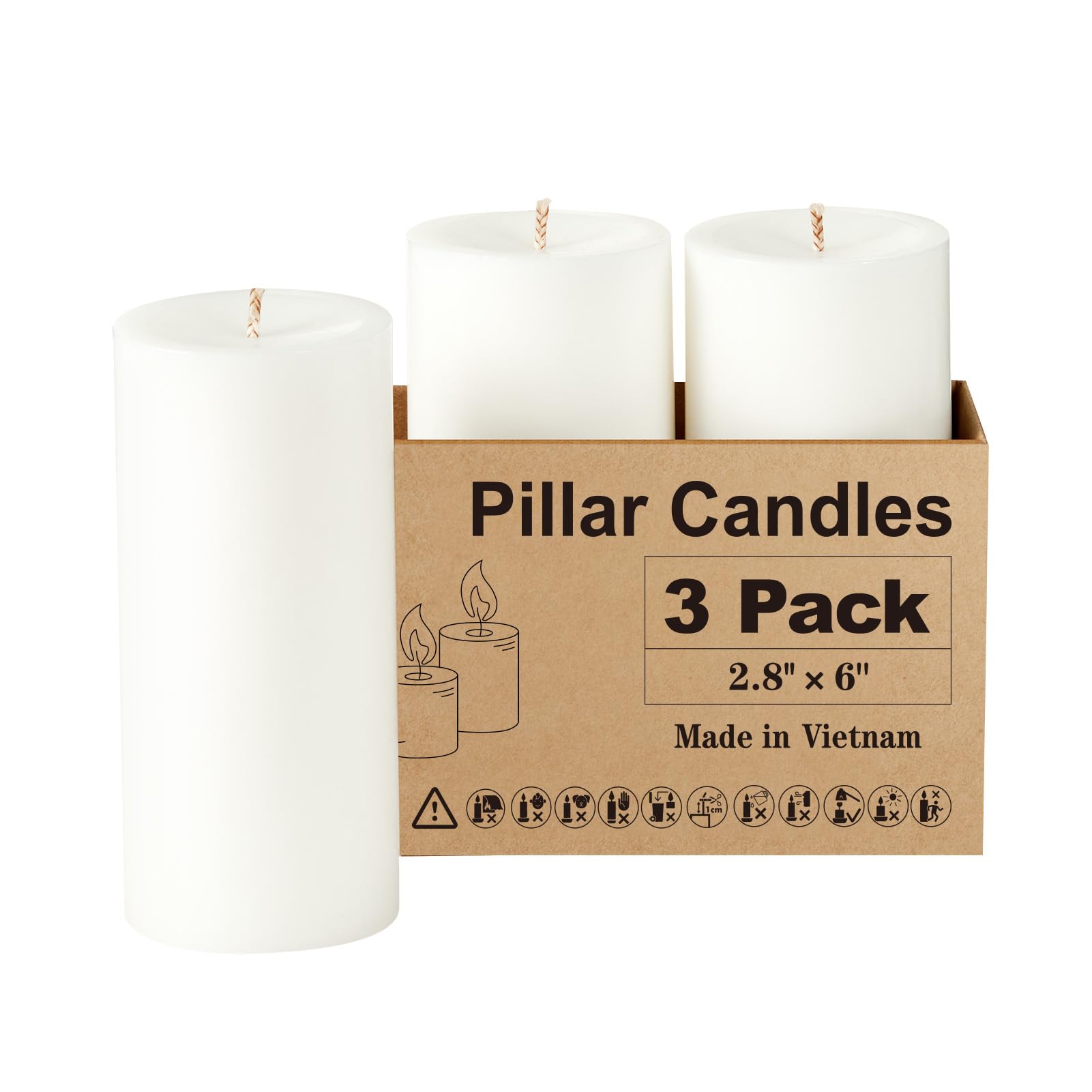 Amazon.com: Ashlux White Pillar Candles, Set of 3 Wax,70 Hours Long ...