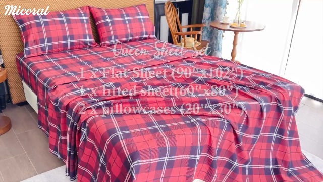 Watch Plaid Patten Sheet Set Plaid Wine Red on Amazon Live