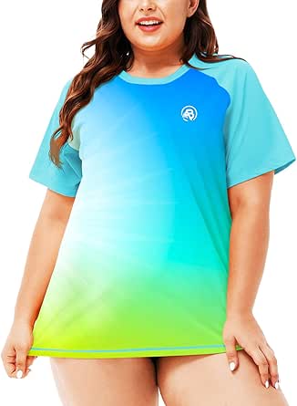 AOBUTE Women Plus Size Rash Guard Short Sleeve SPF Swim Shirts at ...