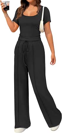 Amazon.com: BB&KK Women's 2 Piece Outfits Casual Summer Square Neck ...