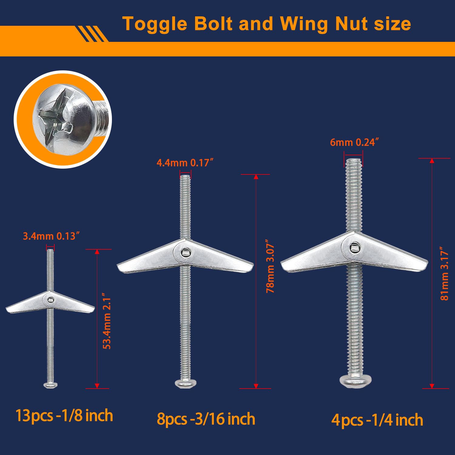 Snapklik.com : Weideer 50Pcs Toggle Bolts Wall Anchors For Drywall 1 ...