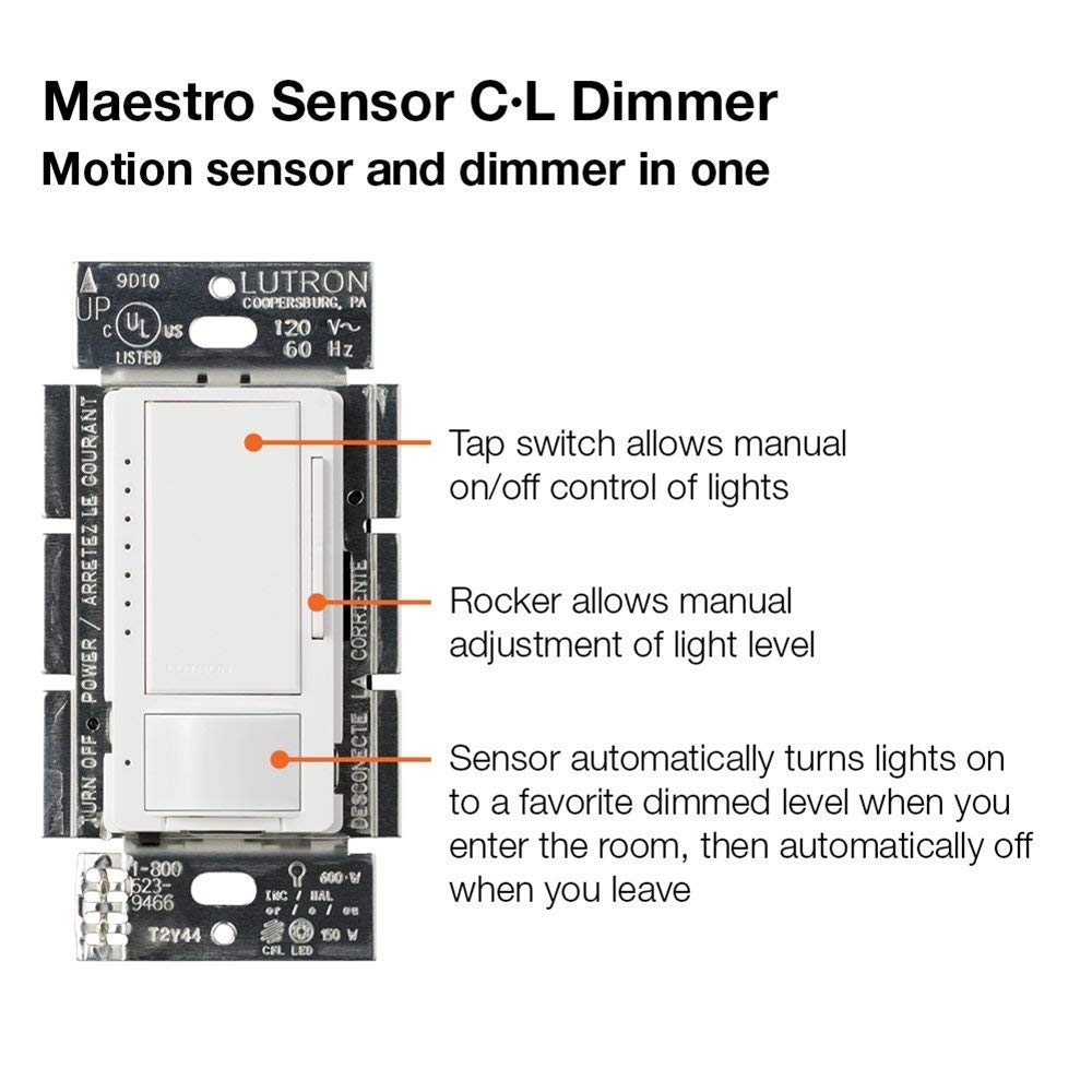 Snapklik.com : Lutron Maestro LED+ Motion Sensor/Dimmer Switch 150W LED Single Pole/Multi ...
