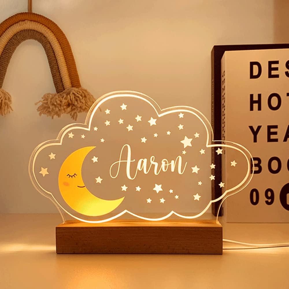 Wucidici Personalized Baby Name Night Light with Moon and Stars,Custom ...