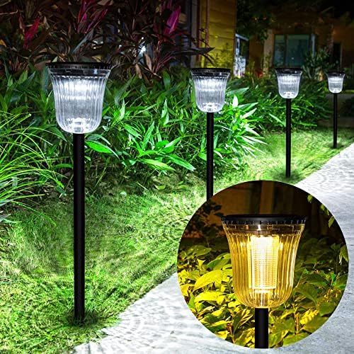 Solar Pathway Lights Outdoor Waterproof, 4 Pack 200 Lumen Landscape ...