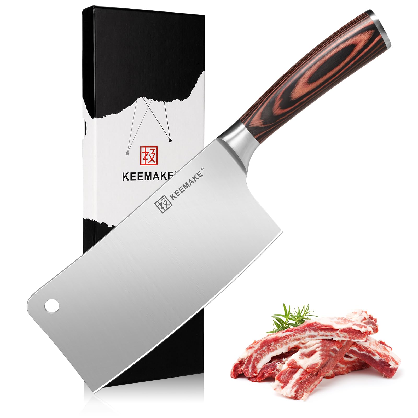 Amazon.com: KEEMAKE Cleaver Knife 7 inch, Meat Knife Heavy Duty with ...