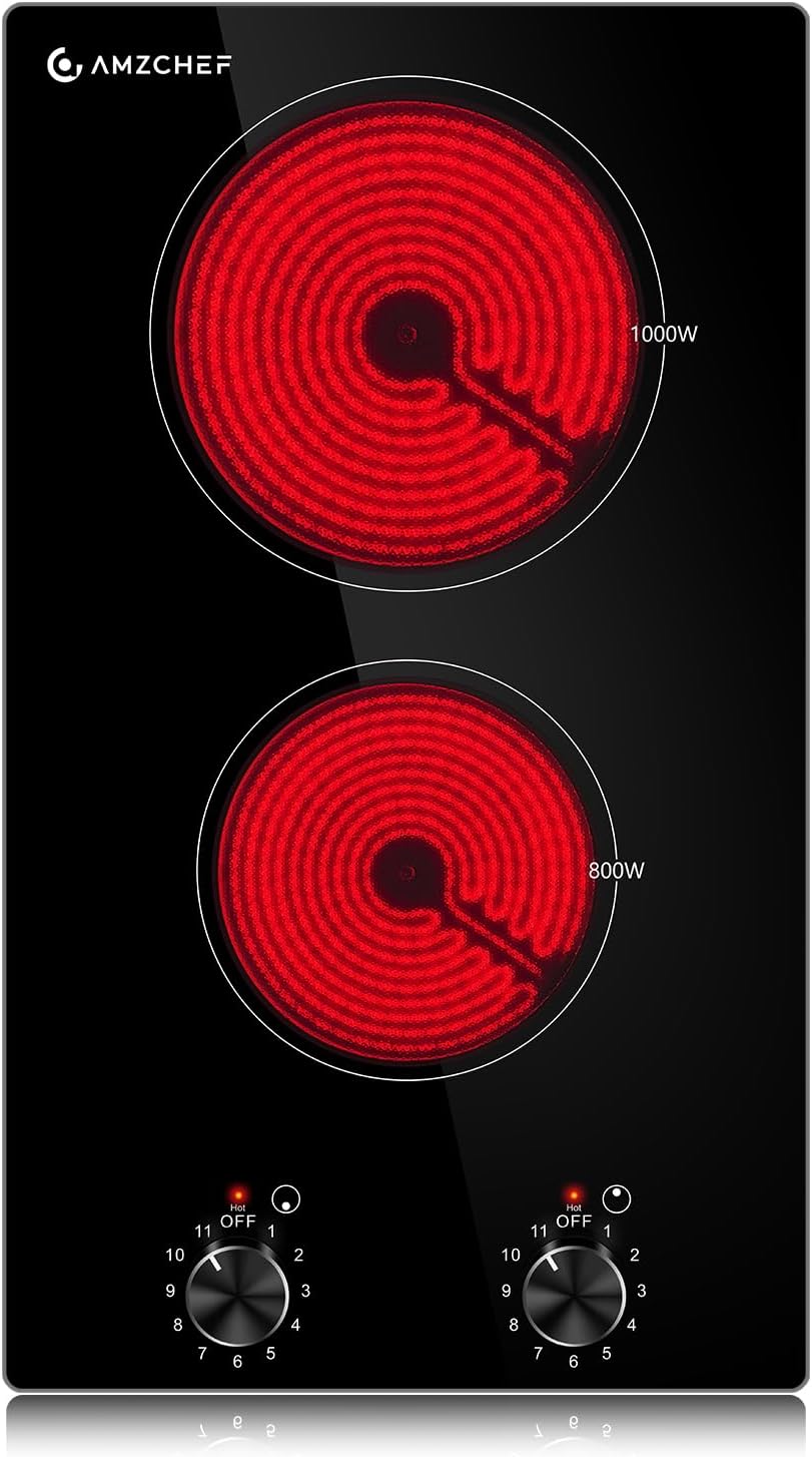 Amazon.com: AMZCHEF 12Inch 2 Burner Electric Cooktop, 1800W/11Levels 2 ...