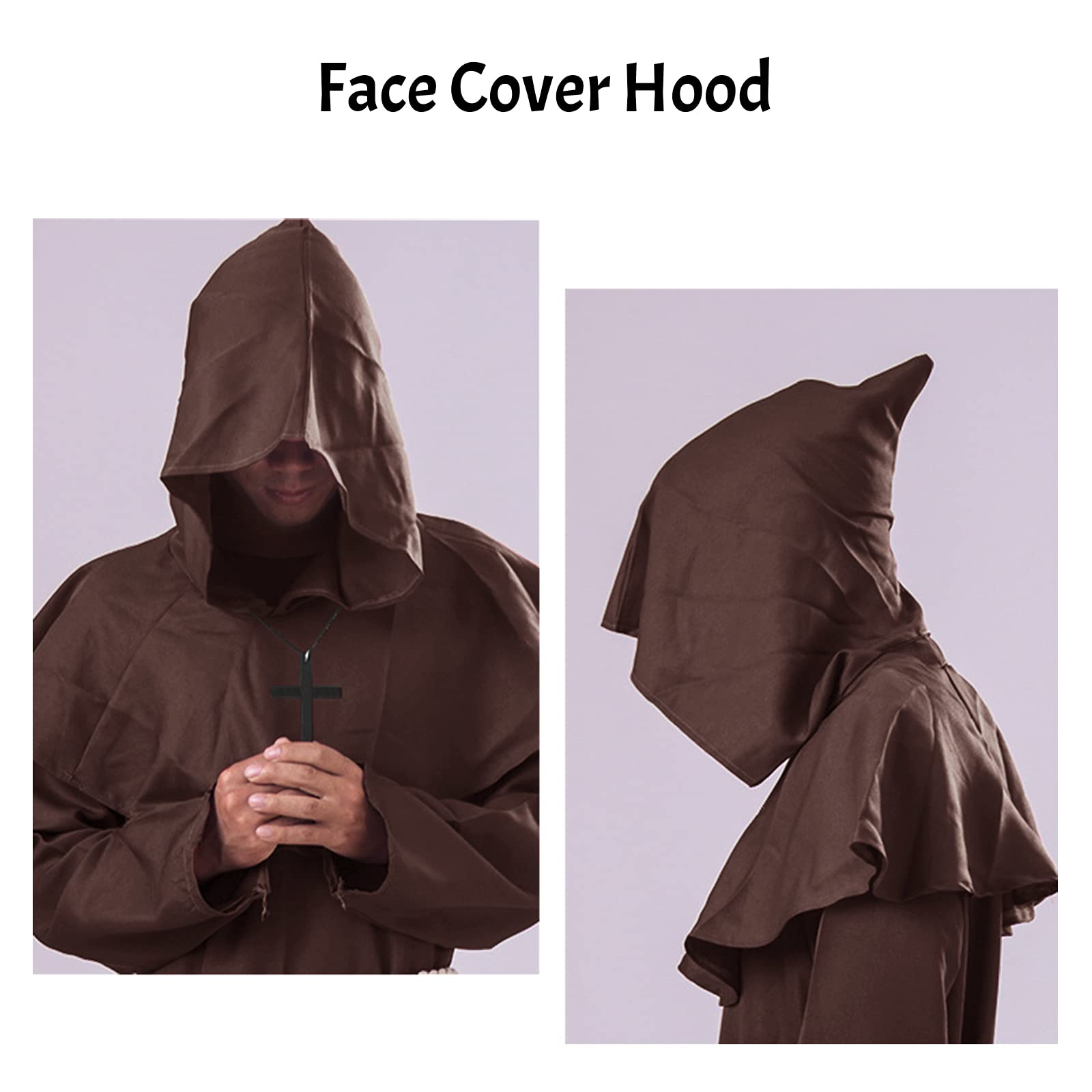 Adult Monk Costume Medieval Outfit with Hooded Priest Friar Mystic Robe ...