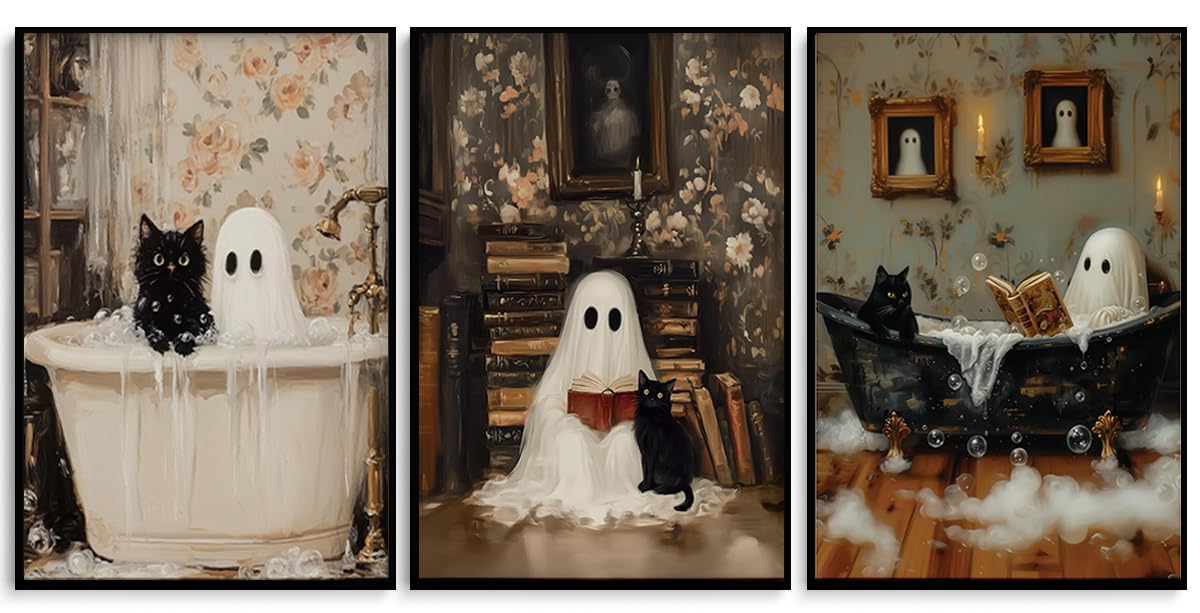 Amazon.com: 3Pcs Funny Halloween Ghosts Canvas Wall Art Humorous ghost ...