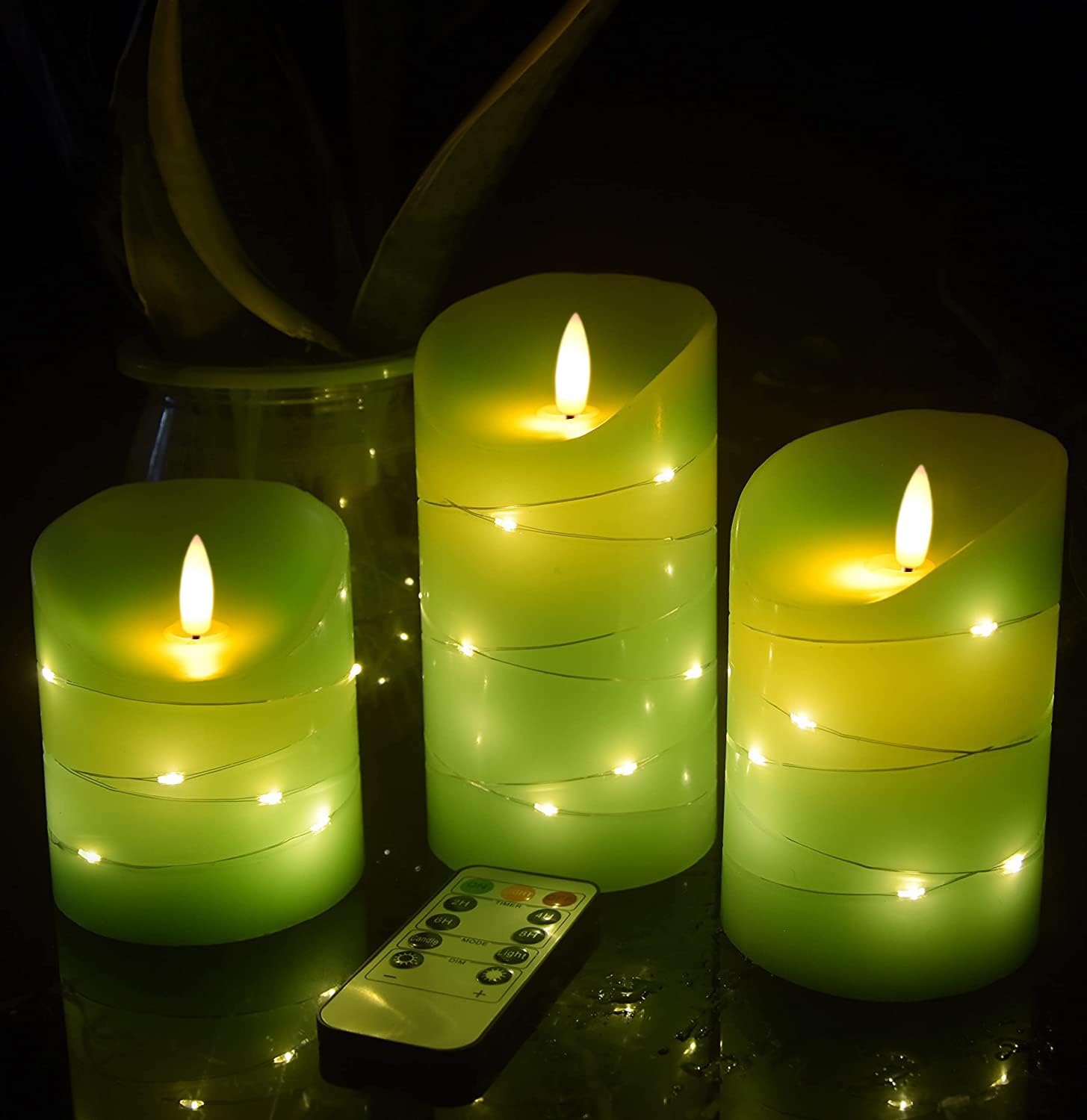 AnnSpa 3 Set Grün LED Kerzen Batteriebetriebene mit Fernbedienung ...