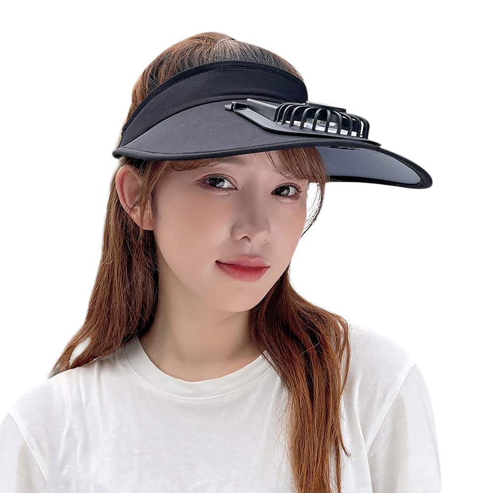 Sun Visor Hat with Fan Wide Brim Beach Cap Cooling Sun UV Protection ...