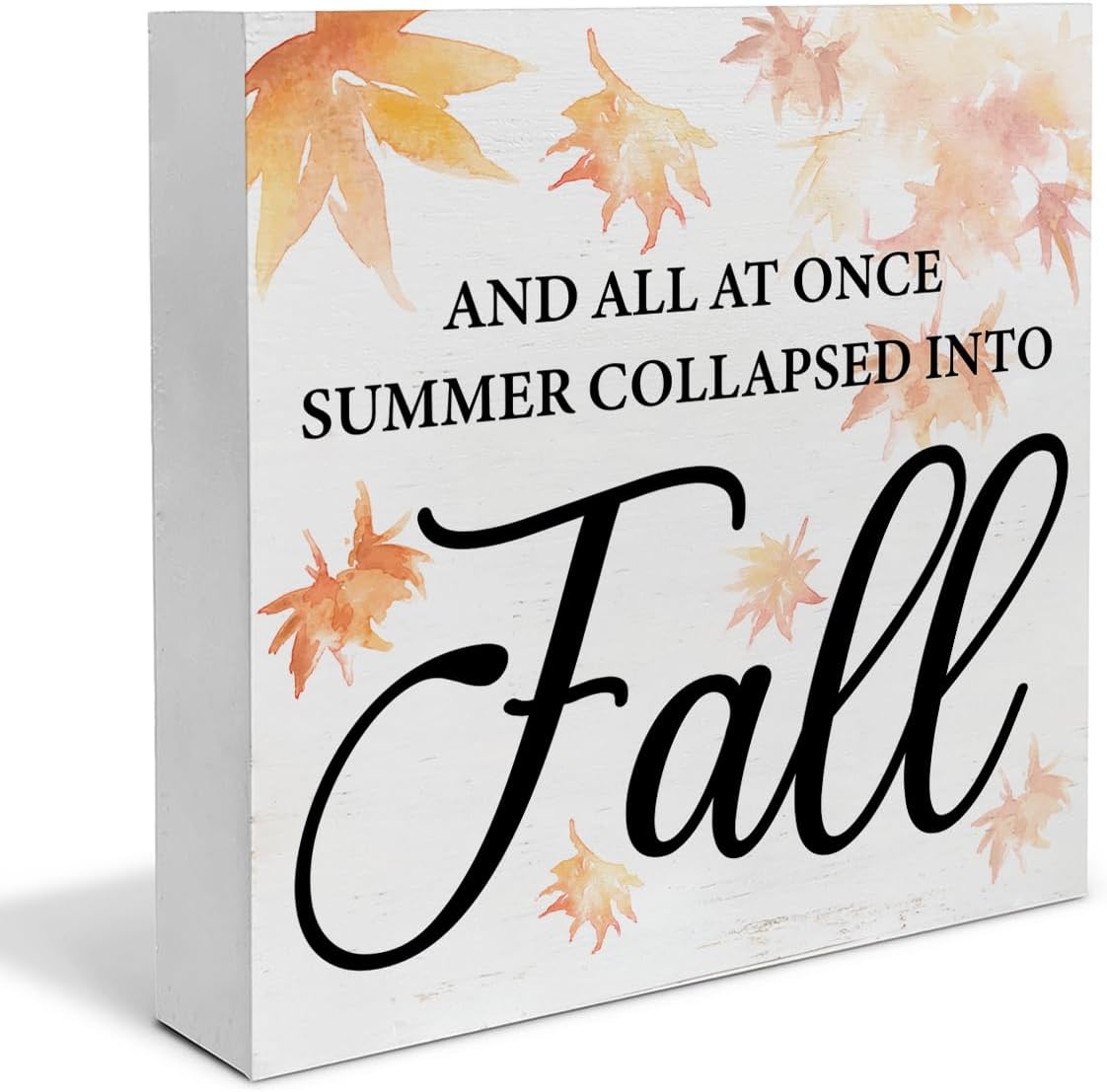 Amazon.com: Heijie Autumn Wood Box Sign Art Desk Decor Fall 5"x5" Brown ...