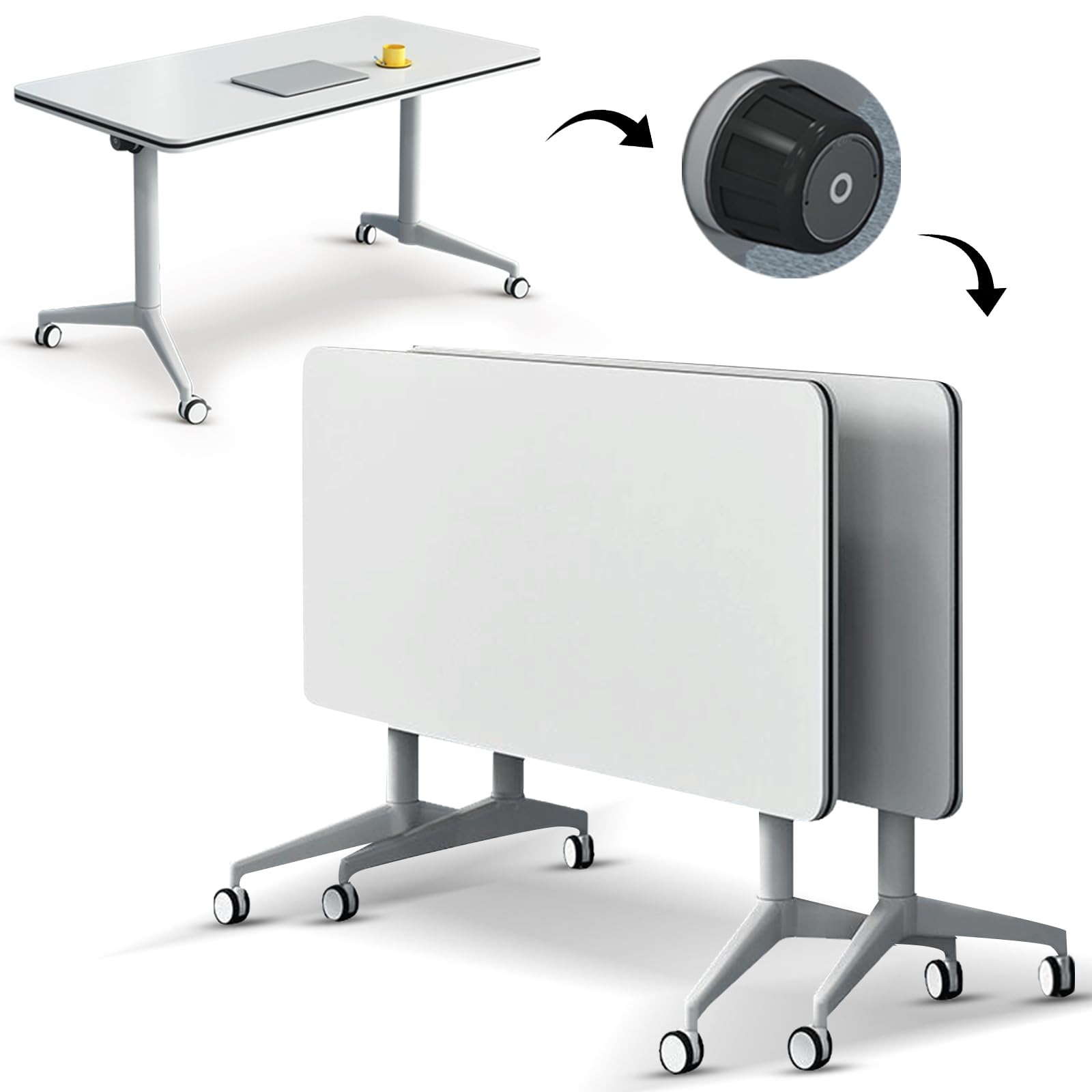 Amazon.com: Conference Table Flip Top Mobile Training Table,White ...