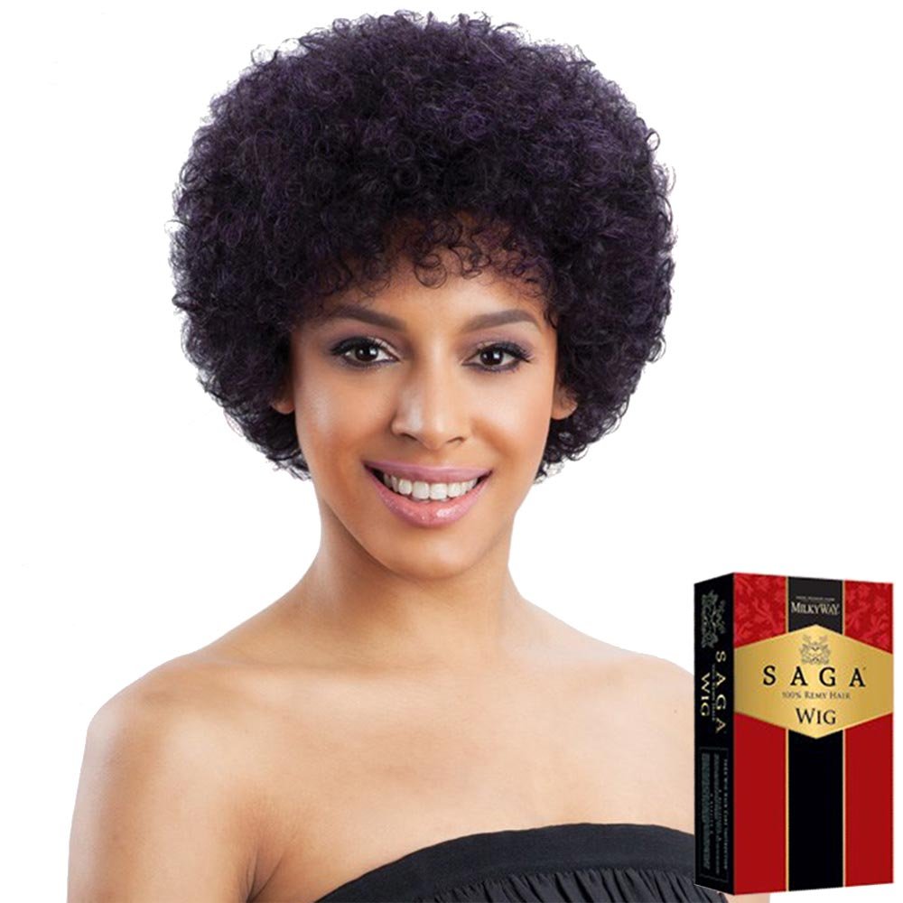 Amazon.com: Saga Remy Human Hair Wig - BUBBLE PINK (1B - Off Black) by SAGA