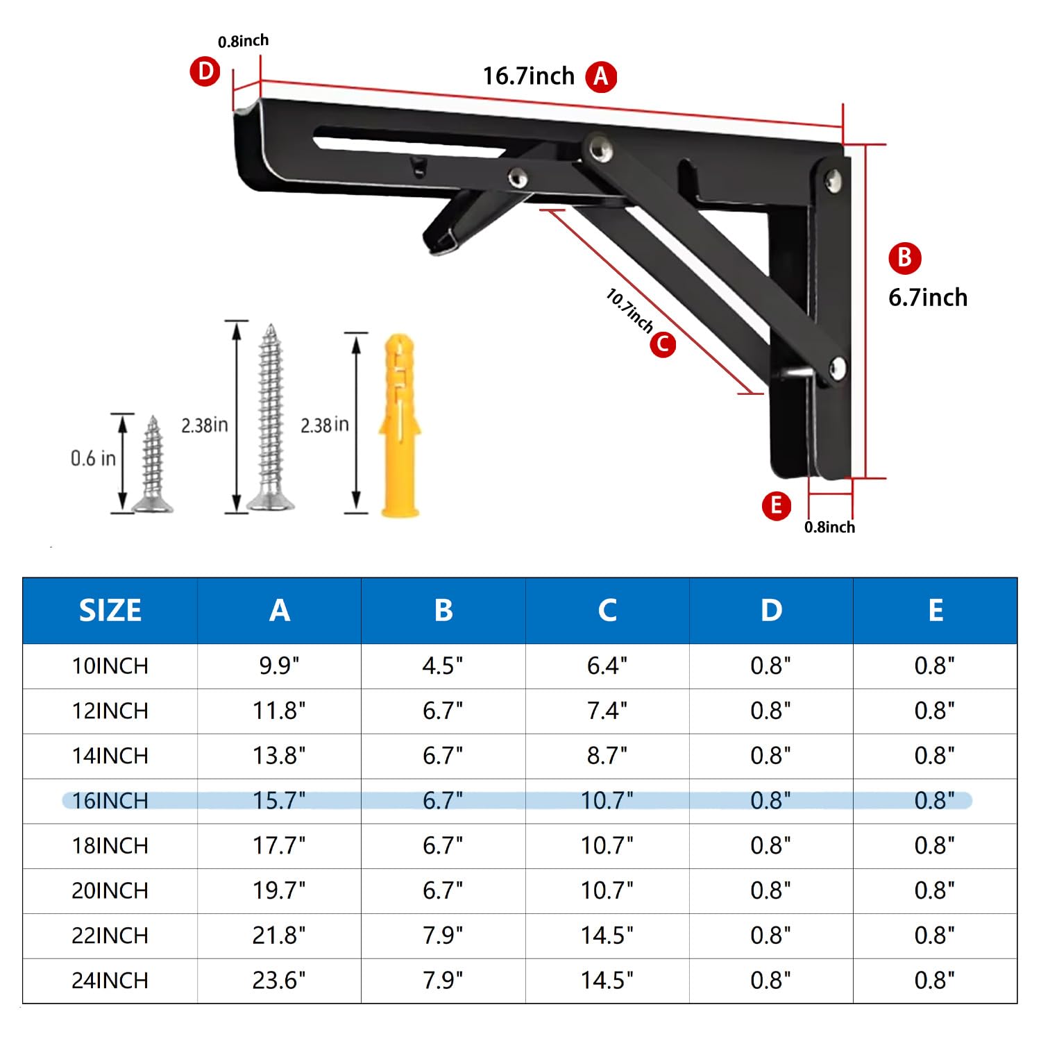 Snapklik.com : Folding Shelf Bracket 16 Inch 2PC Wall Mounted Collapsible Shelves Brackets Heavy ...